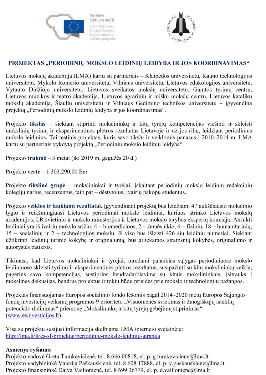 Periodinių mokslo leidinių leidyba ir jos koordinavimas - Gamtos tyrimų ...
