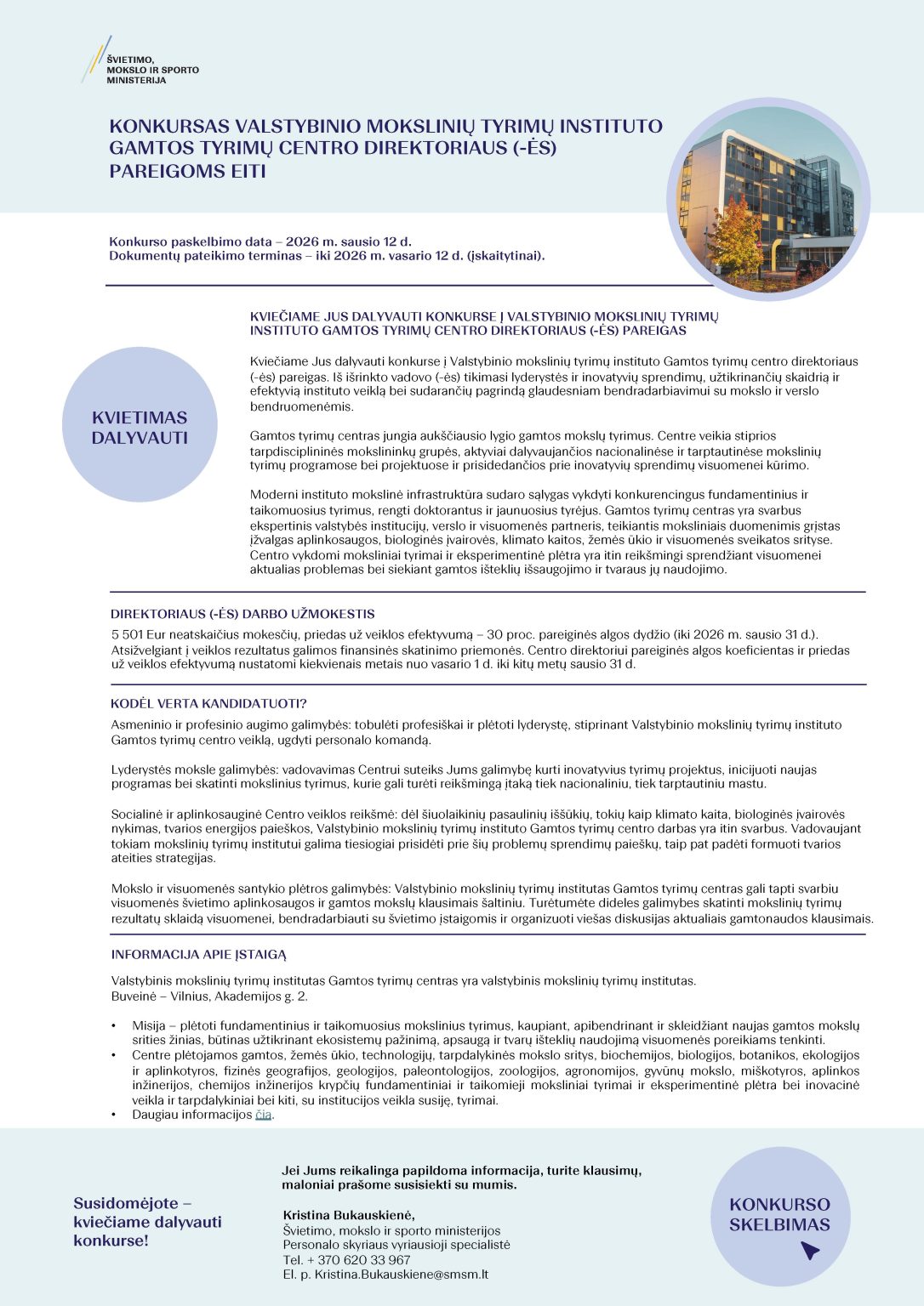KONKURSAS VALSTYBINIO MOKSLINIŲ TYRIMŲ INSTITUTO GAMTOS TYRIMŲ CENTRO ...